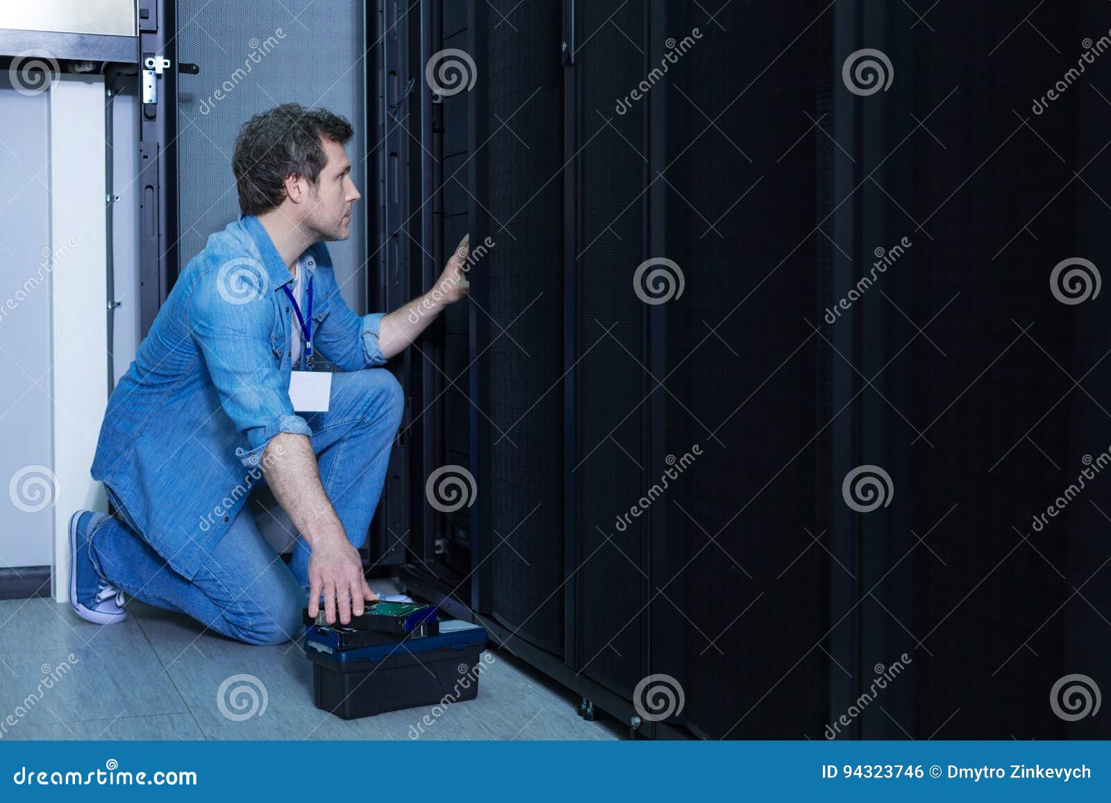 Handsome Male Engineer Taking the Rack Server Stock Photo - Image of ...