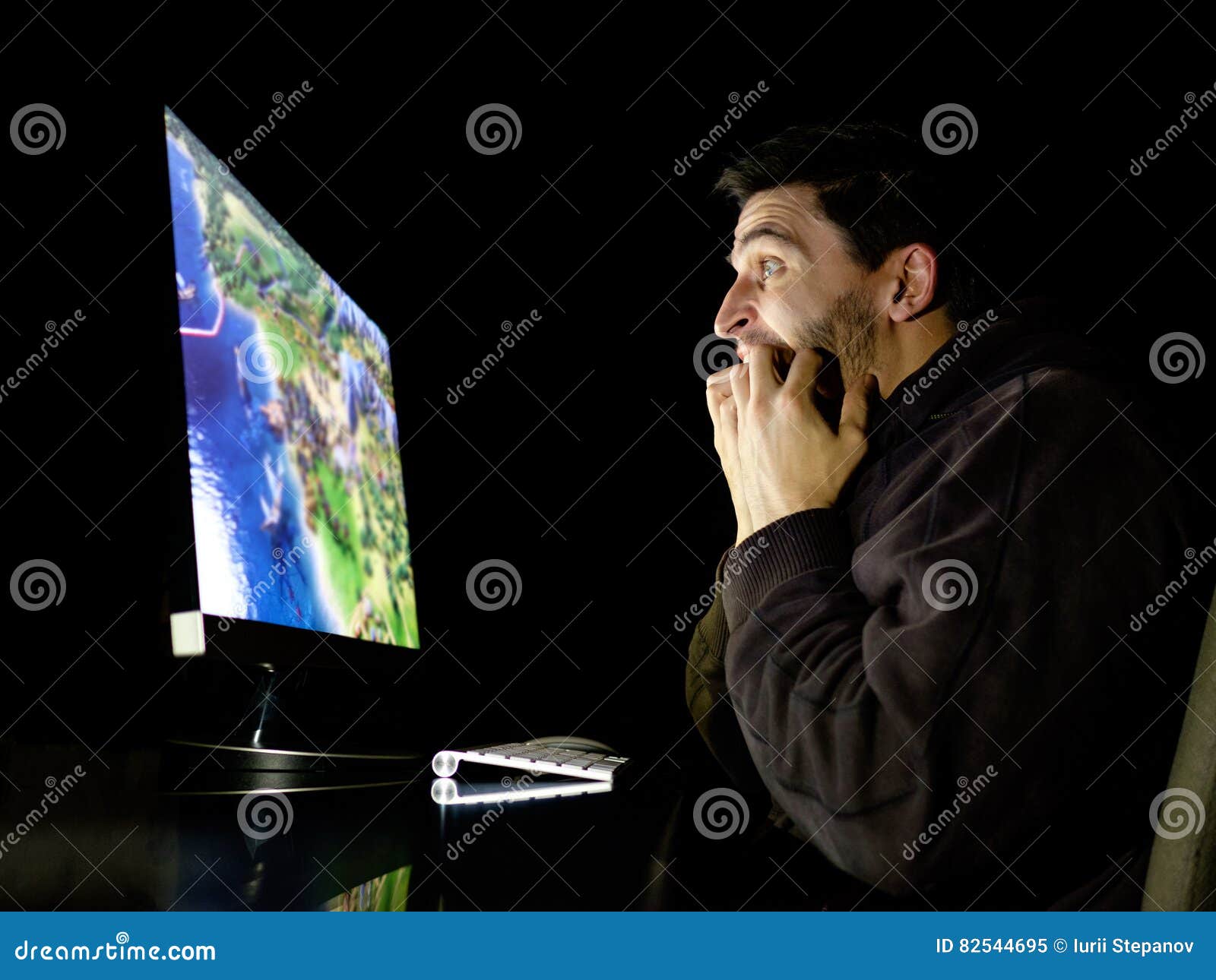 Handsome Male Gamer Playing Computer Video Game Stock Image - Image of ...