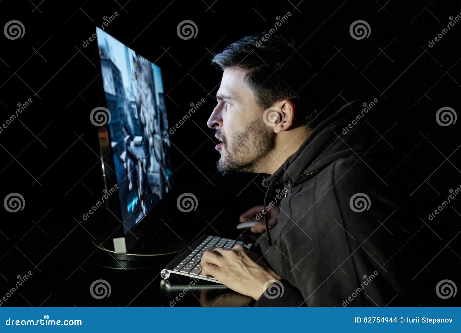 Handsome Male Gamer Playing Computer Video Game Stock Photo - Image of ...