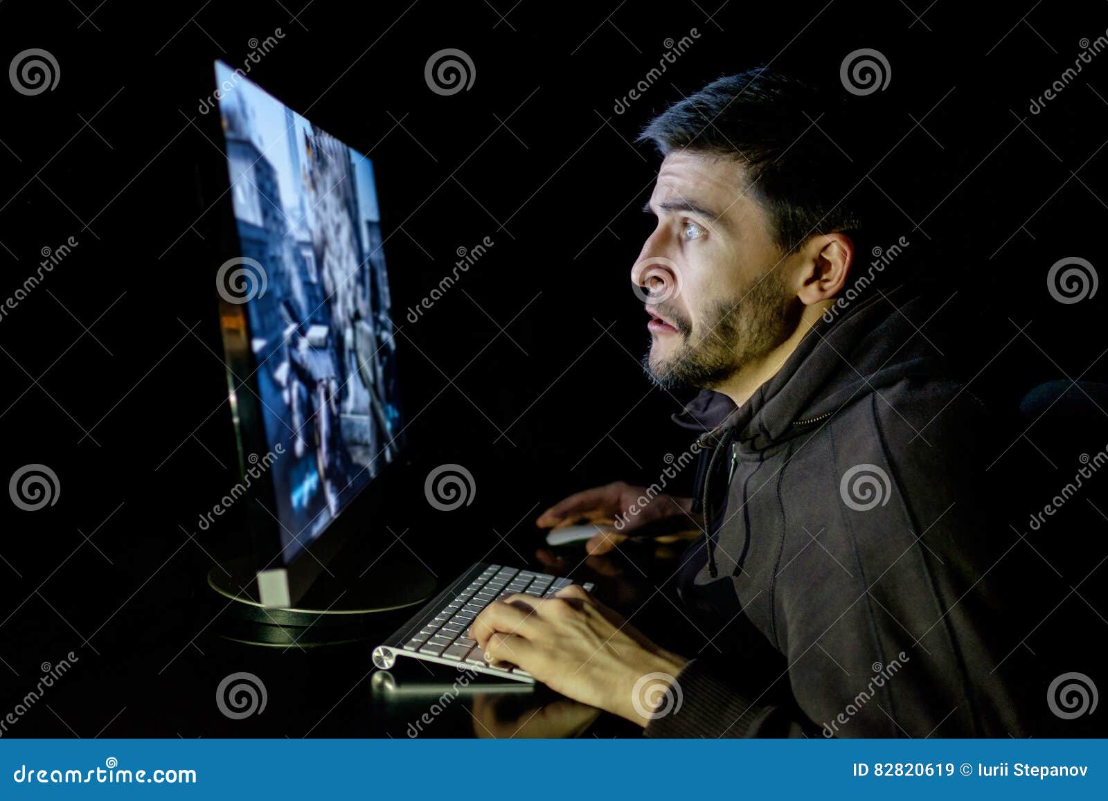 Handsome Male Gamer Playing Computer Video Game Stock Image - Image of ...