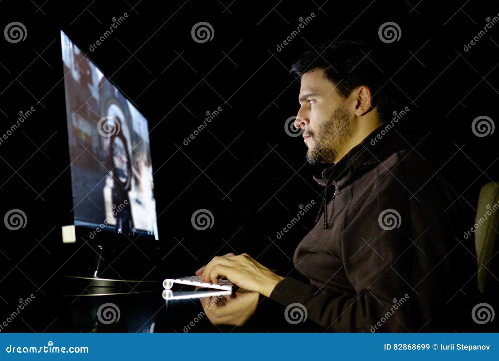 Handsome Male Gamer Playing Computer Video Game Stock Image - Image of ...