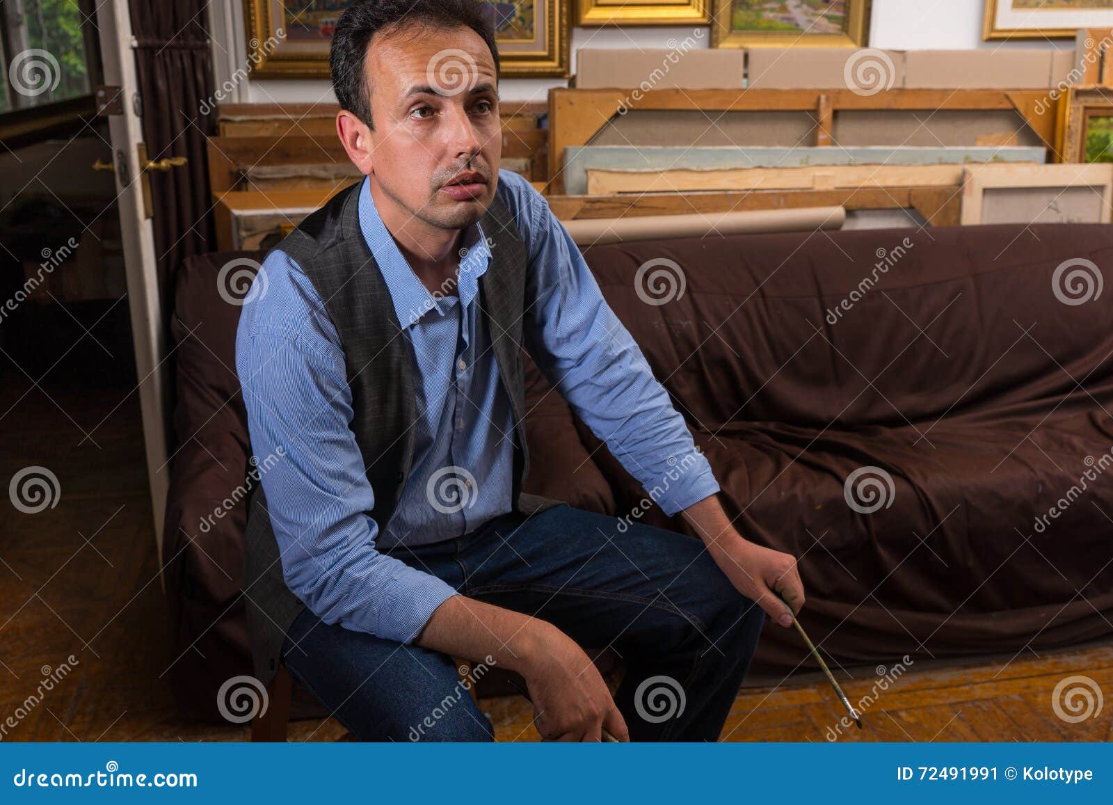 Handsome Male Painter Thinking about His Work Stock Image - Image of ...