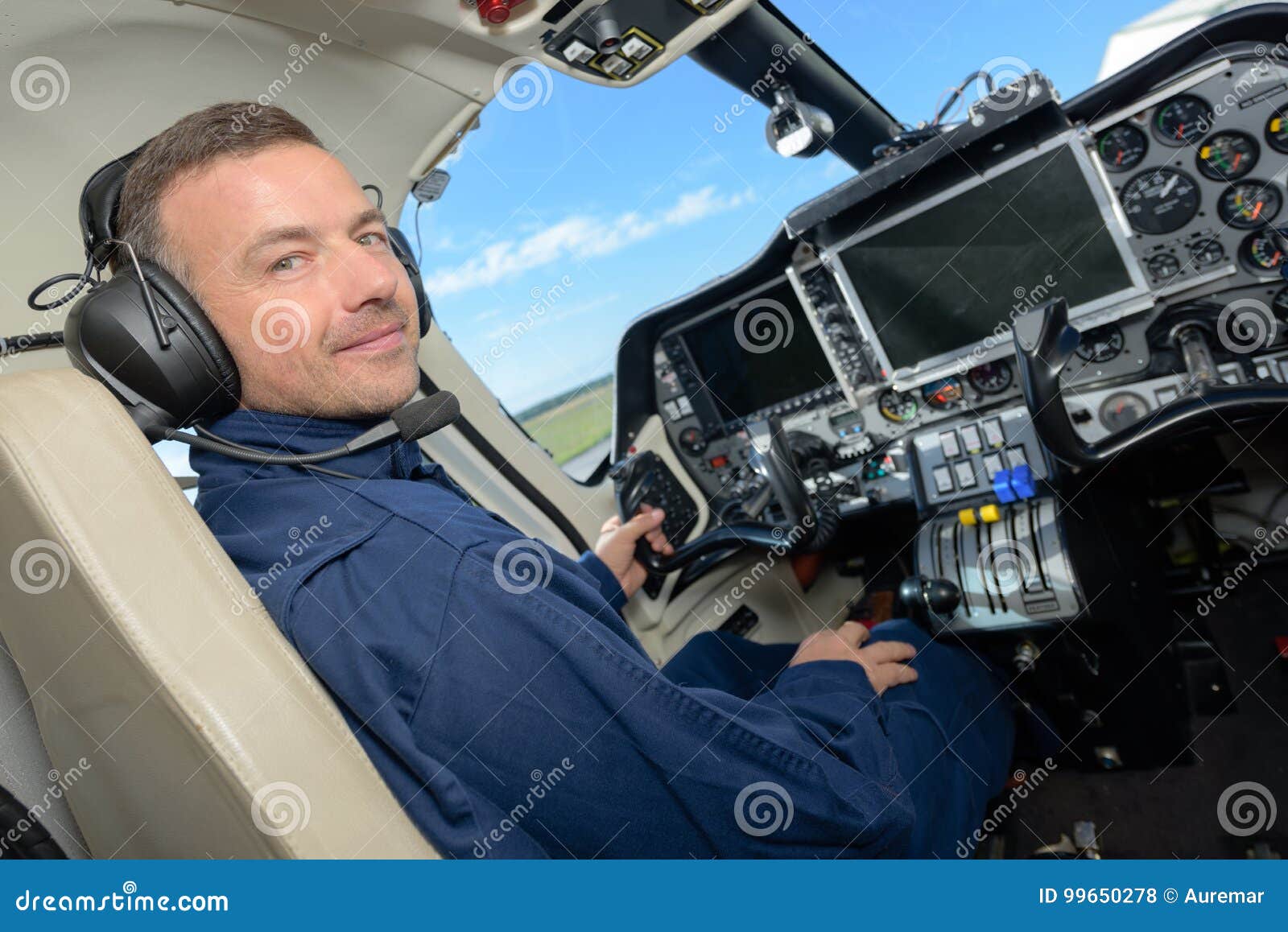 Handsome Male Pilot in Cockpit Stock Photo - Image of smiling ...