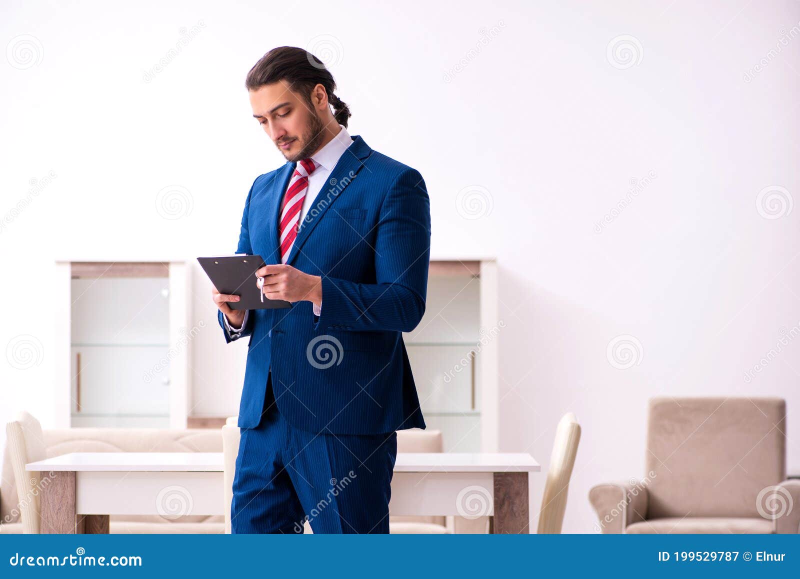 Handsome Male Realtor Working Indoors Stock Image - Image of loan, flat ...