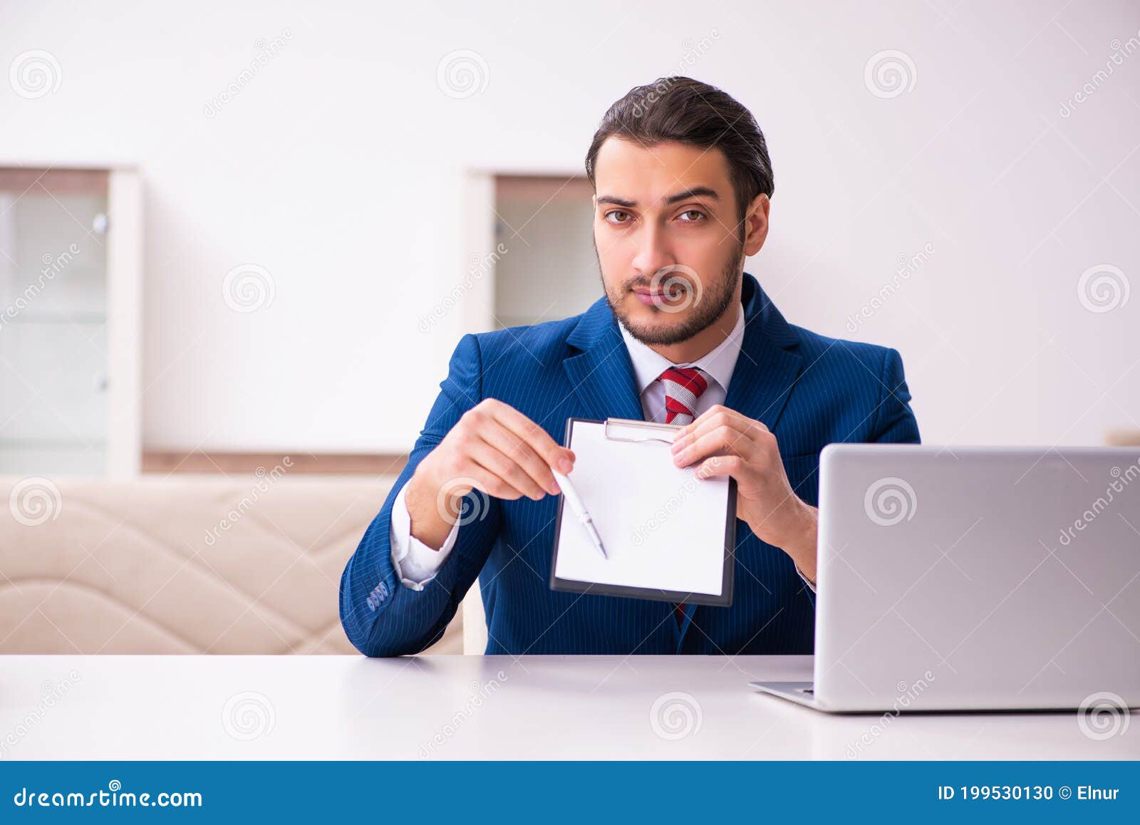 Handsome Male Realtor Working Indoors Stock Photo - Image of investment ...