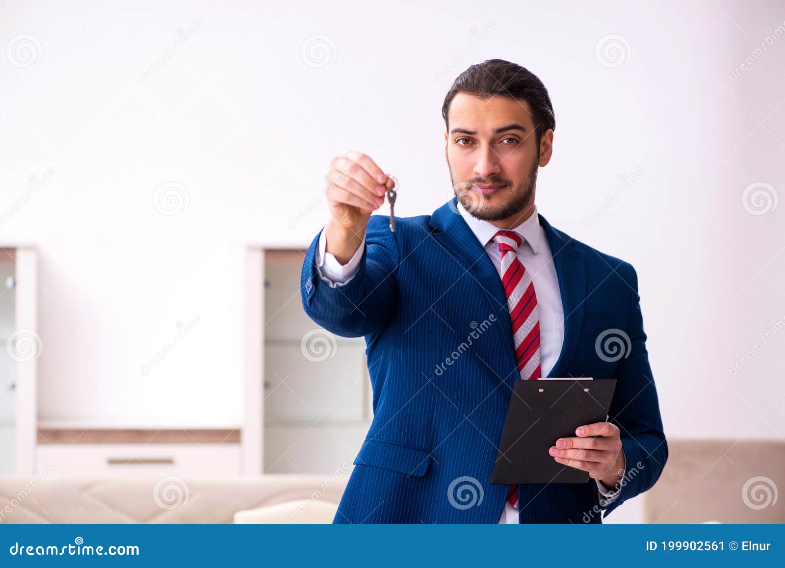 Handsome Male Realtor Working Indoors Stock Image - Image of broker ...