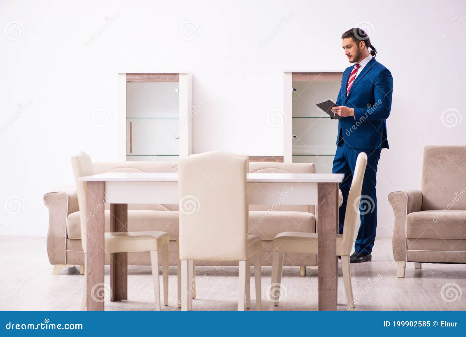Handsome Male Realtor Working Indoors Stock Image - Image of business ...