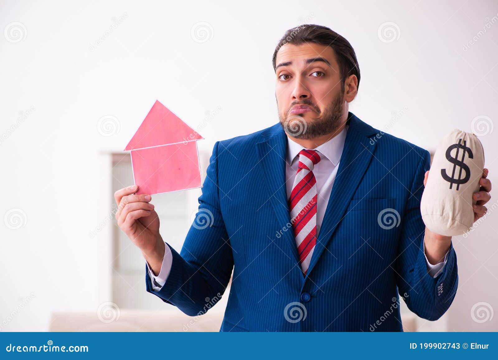 Handsome Male Realtor Working Indoors Stock Image - Image of money ...