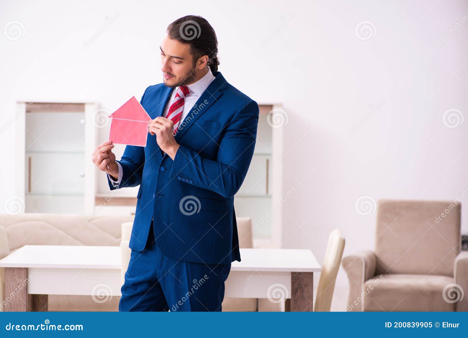 Handsome Male Realtor Working Indoors Stock Image - Image of broker ...