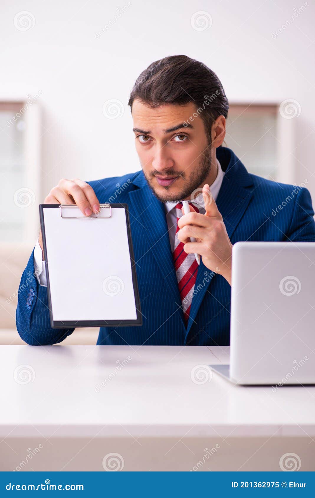 Handsome Male Realtor Working Indoors Stock Image - Image of insurance ...