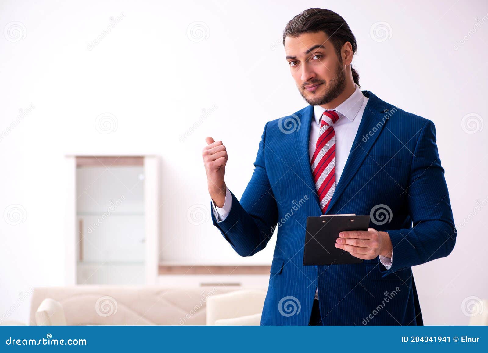 Handsome Male Realtor Working Indoors Stock Image - Image of consultant ...