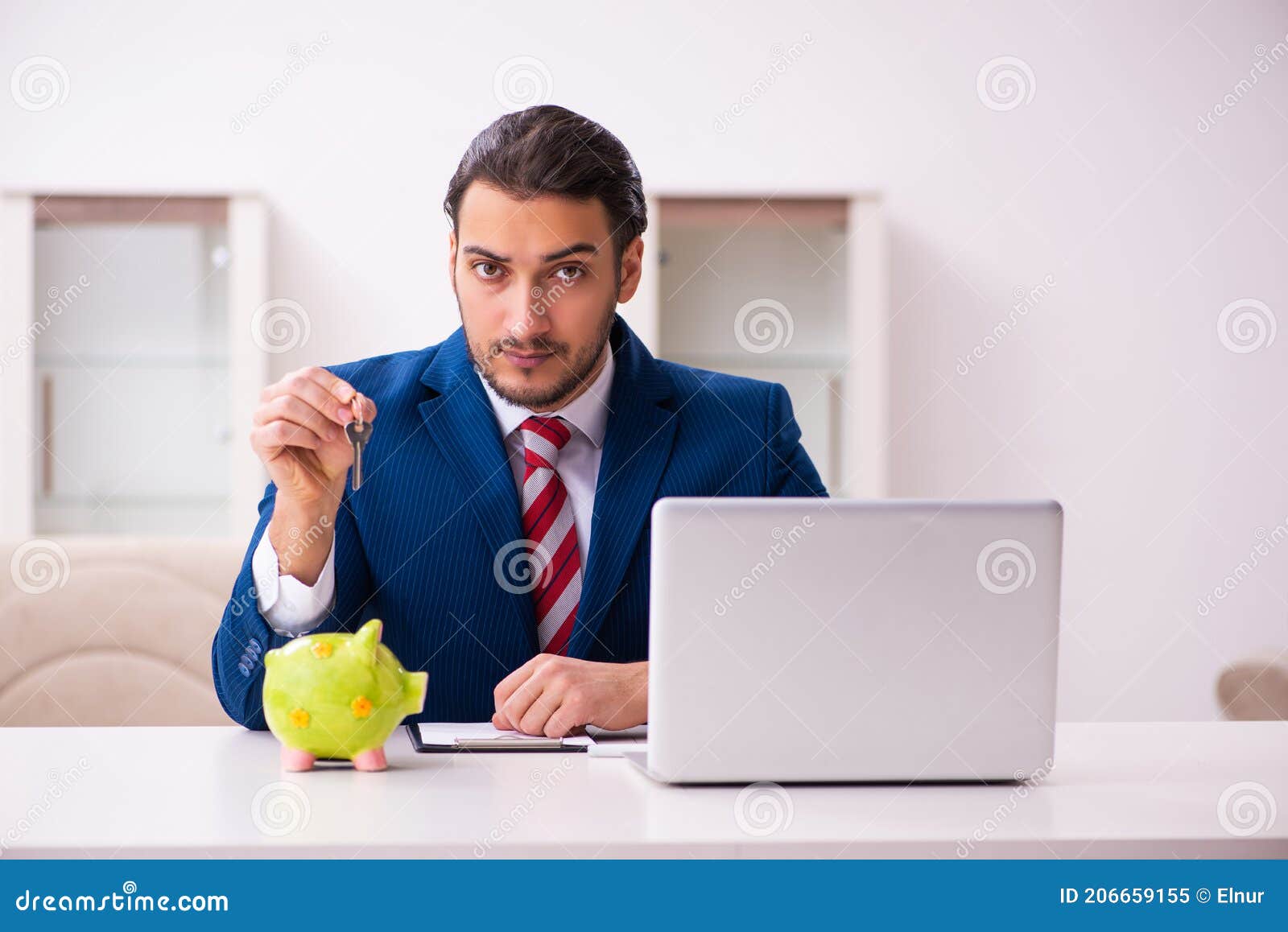 Handsome Male Realtor Working Indoors Stock Image - Image of home, bank ...