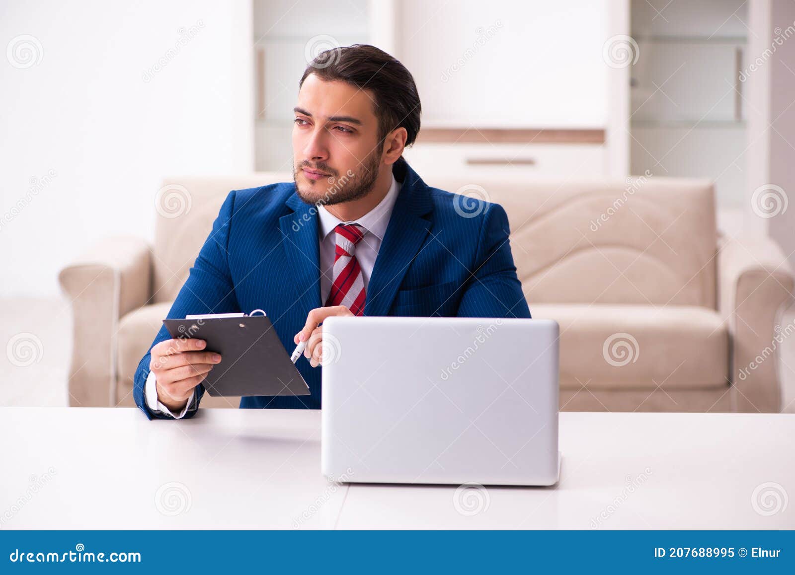Handsome Male Realtor Working Indoors Stock Image - Image of ...