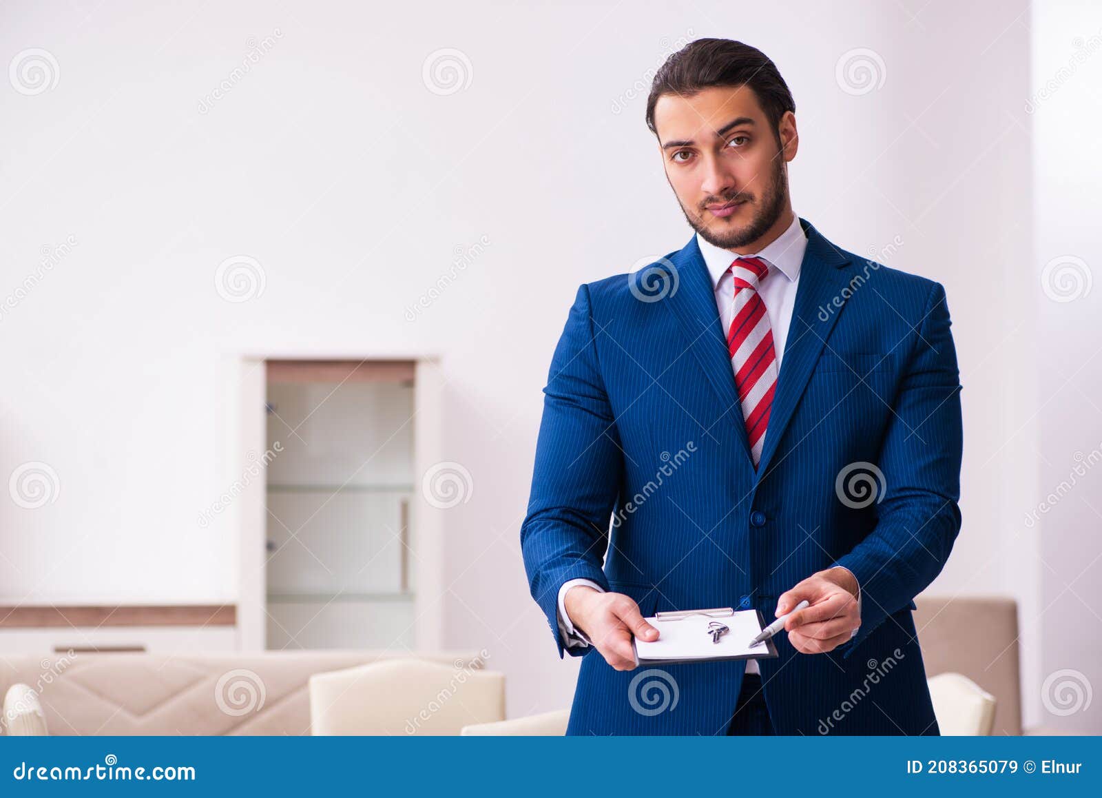 Handsome Male Realtor Working Indoors Stock Image - Image of owner ...