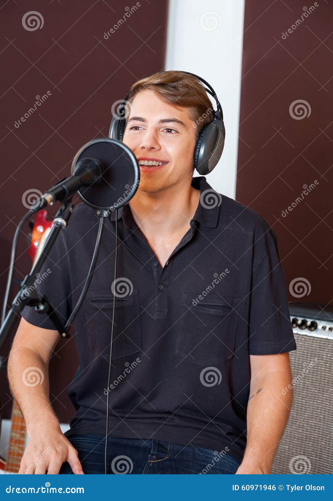 Handsome Male Singer Performing in Studio Stock Photo - Image of band ...