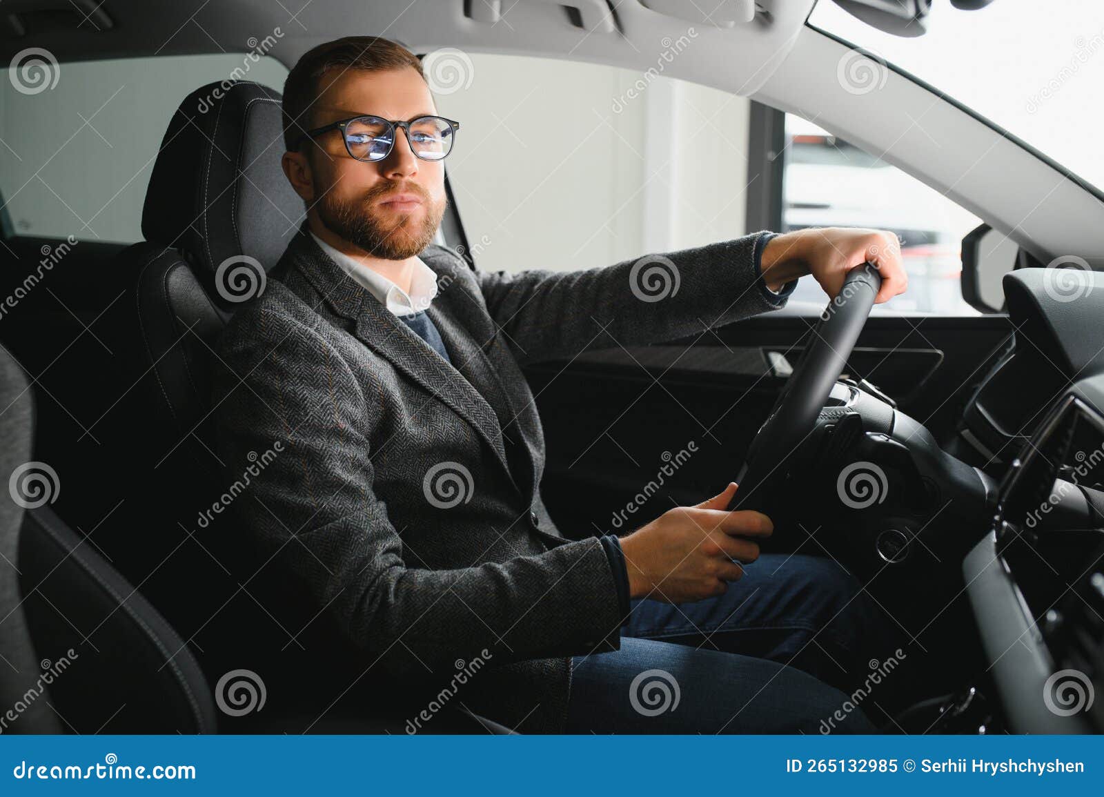Handsome Male Taxi Driver in Car. Stock Image - Image of service, black ...