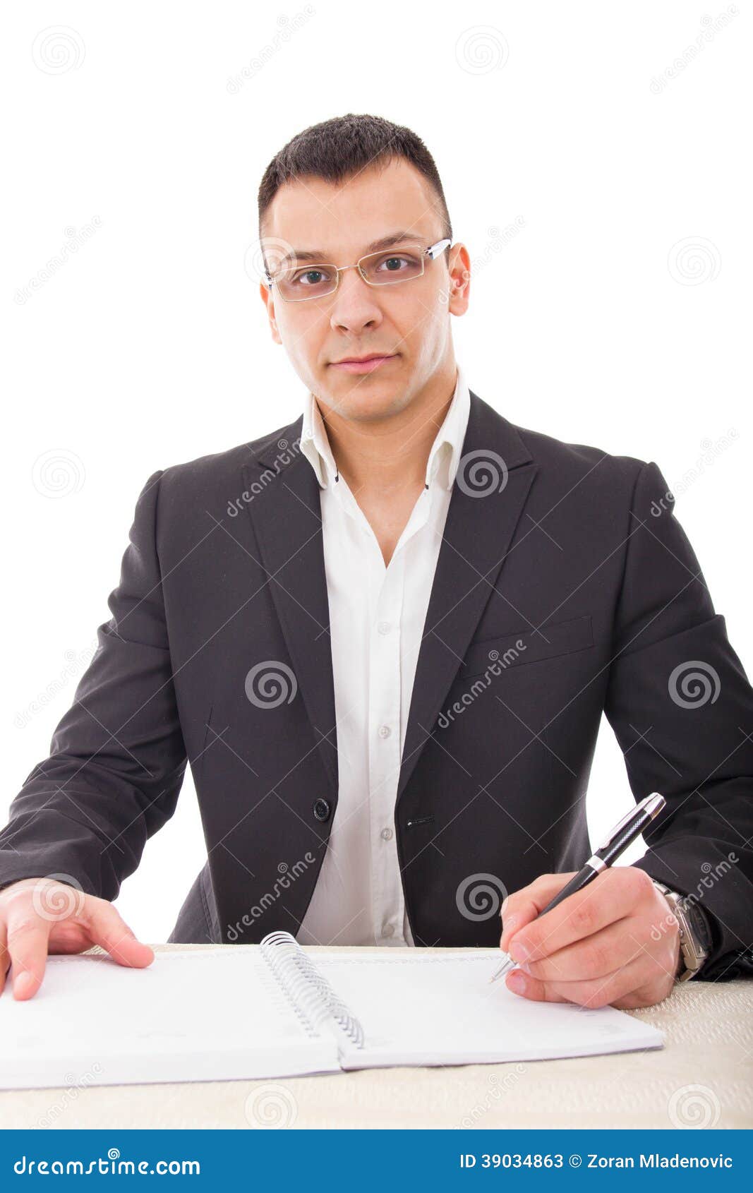 Handsome Male Teacher Writing in Notebook Stock Image - Image of ...