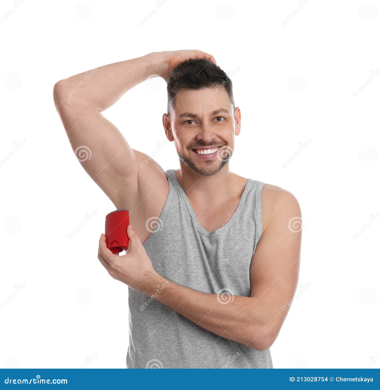 Handsome Man Applying Deodorant Isolated on White Stock Photo - Image ...