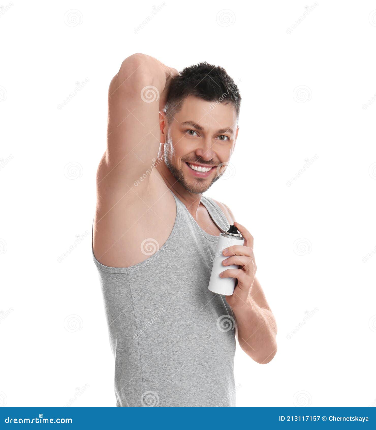Handsome Man Applying Deodorant Isolated on White Stock Image - Image ...