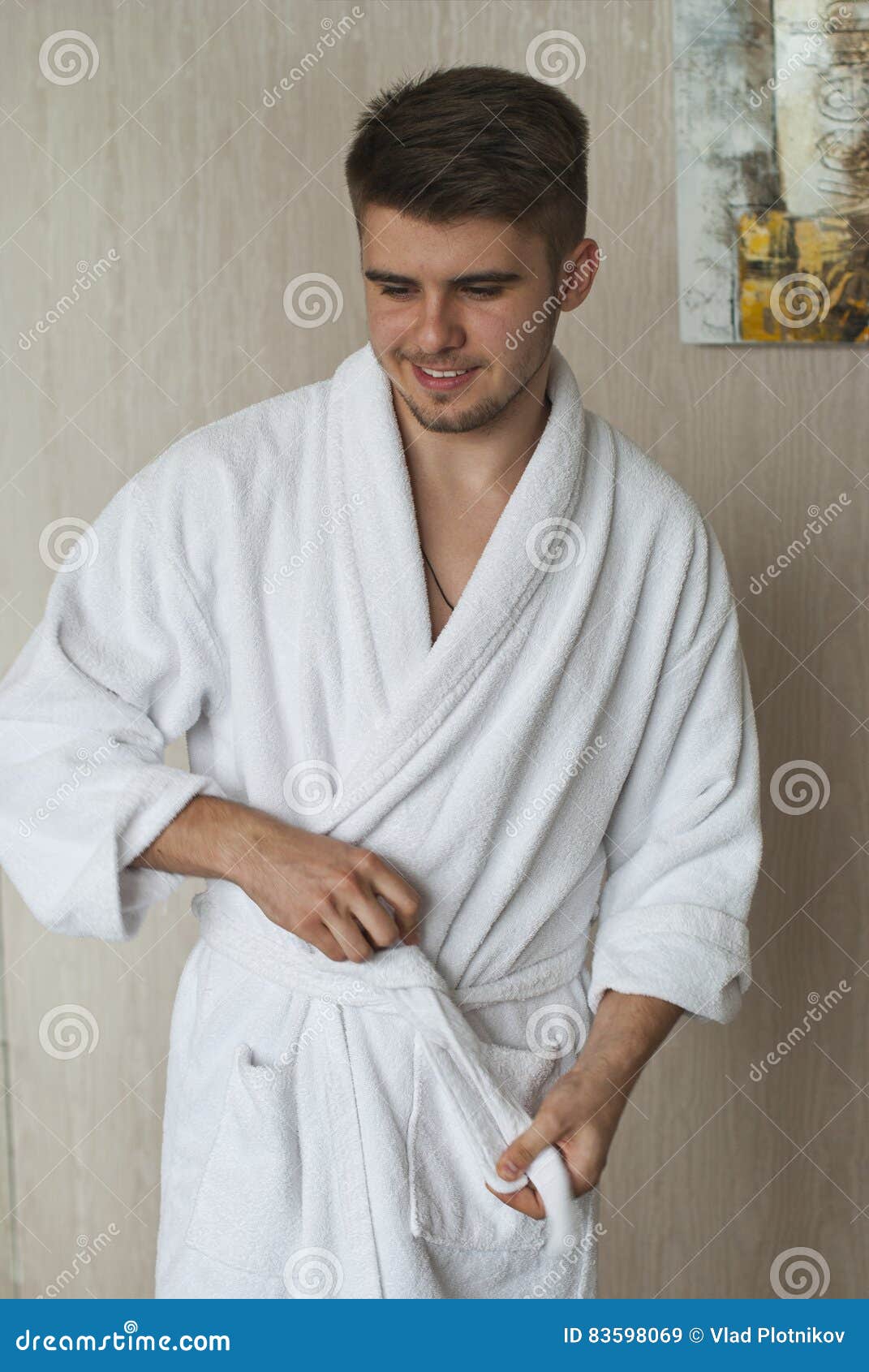 Handsome man in bathrobe stock image. Image of healthy - 83598069