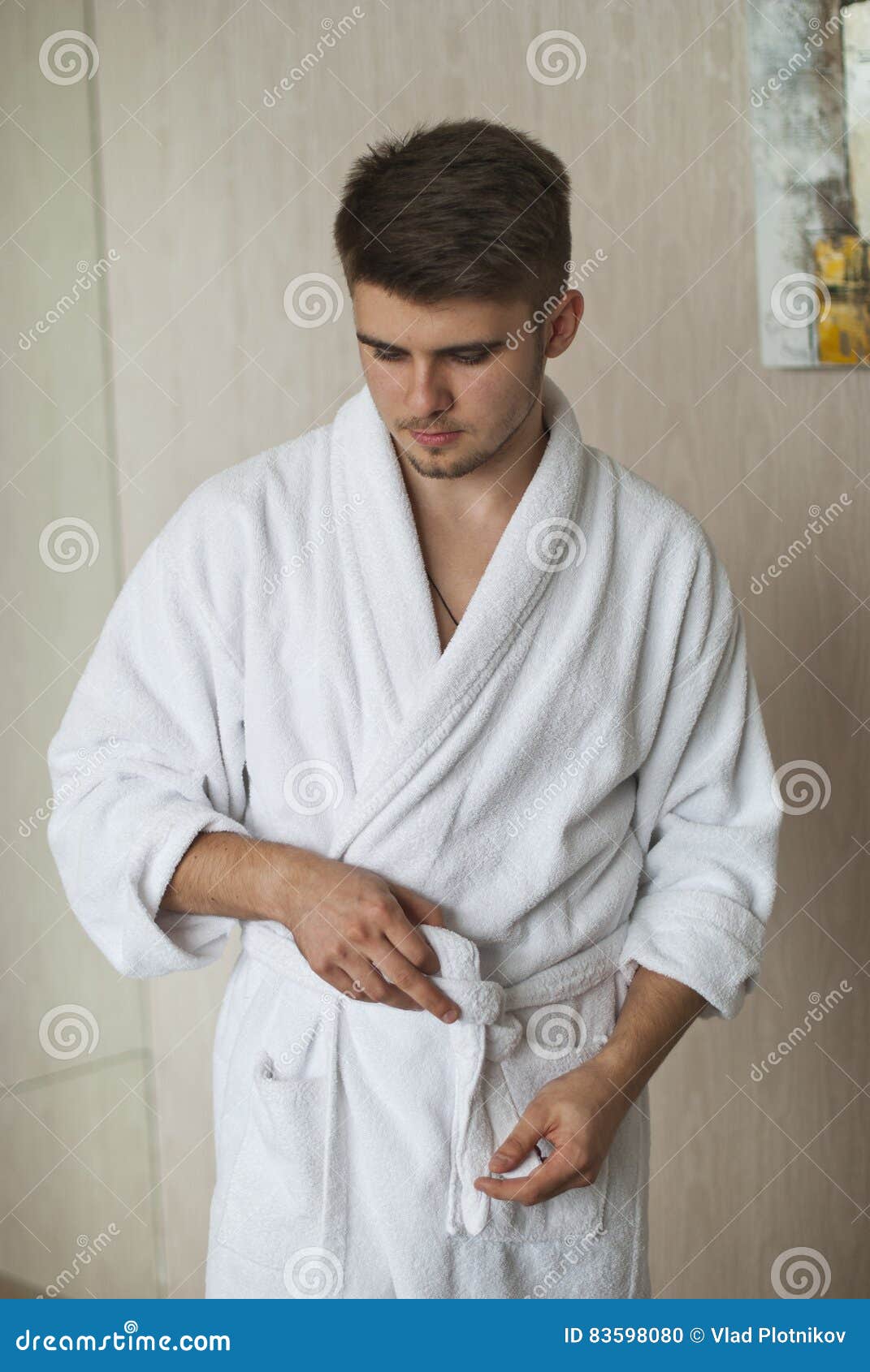 Handsome man in bathrobe stock photo. Image of rest, vacation - 83598080