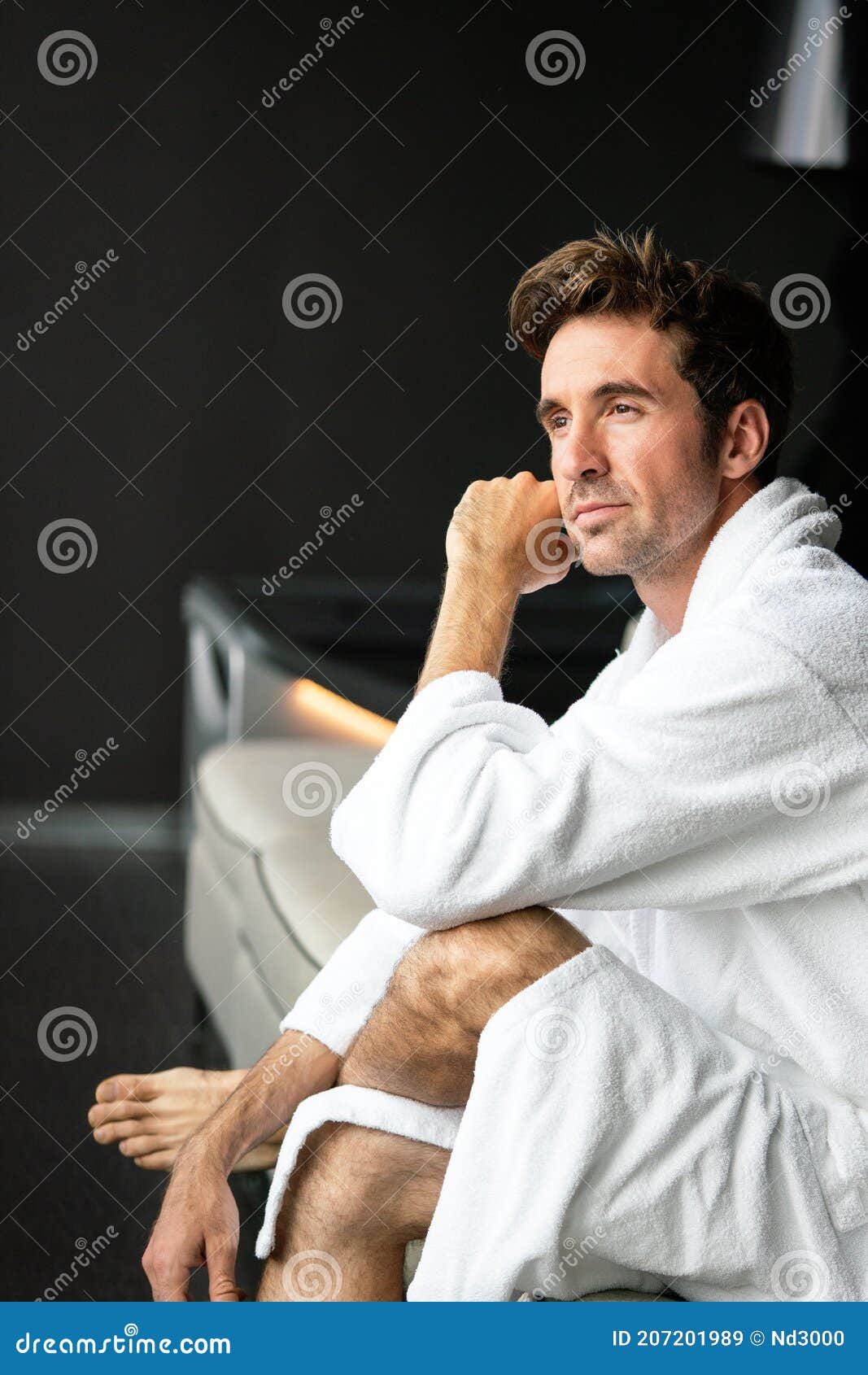 Handsome Man in Bathrobe Relaxing at Spa Wellness Hotel Stock Image ...