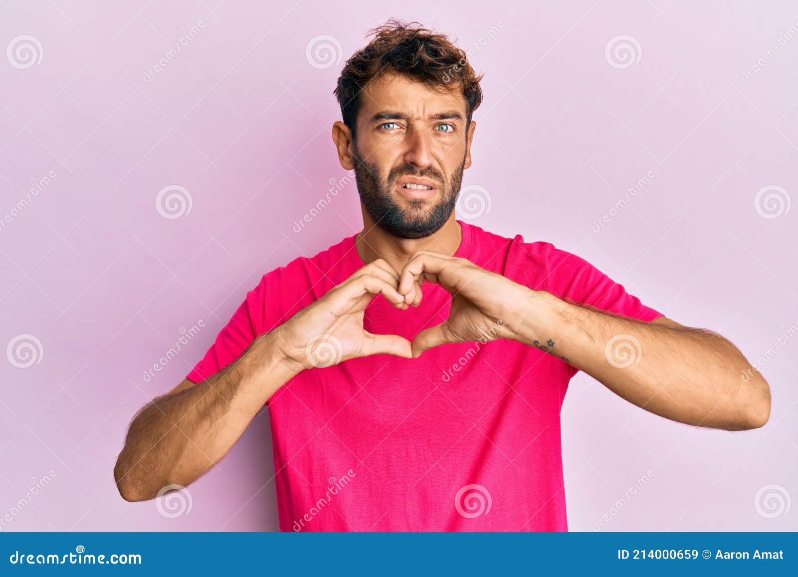 Handsome Man with Beard Making Heart Symbol with Hands Shape Clueless ...