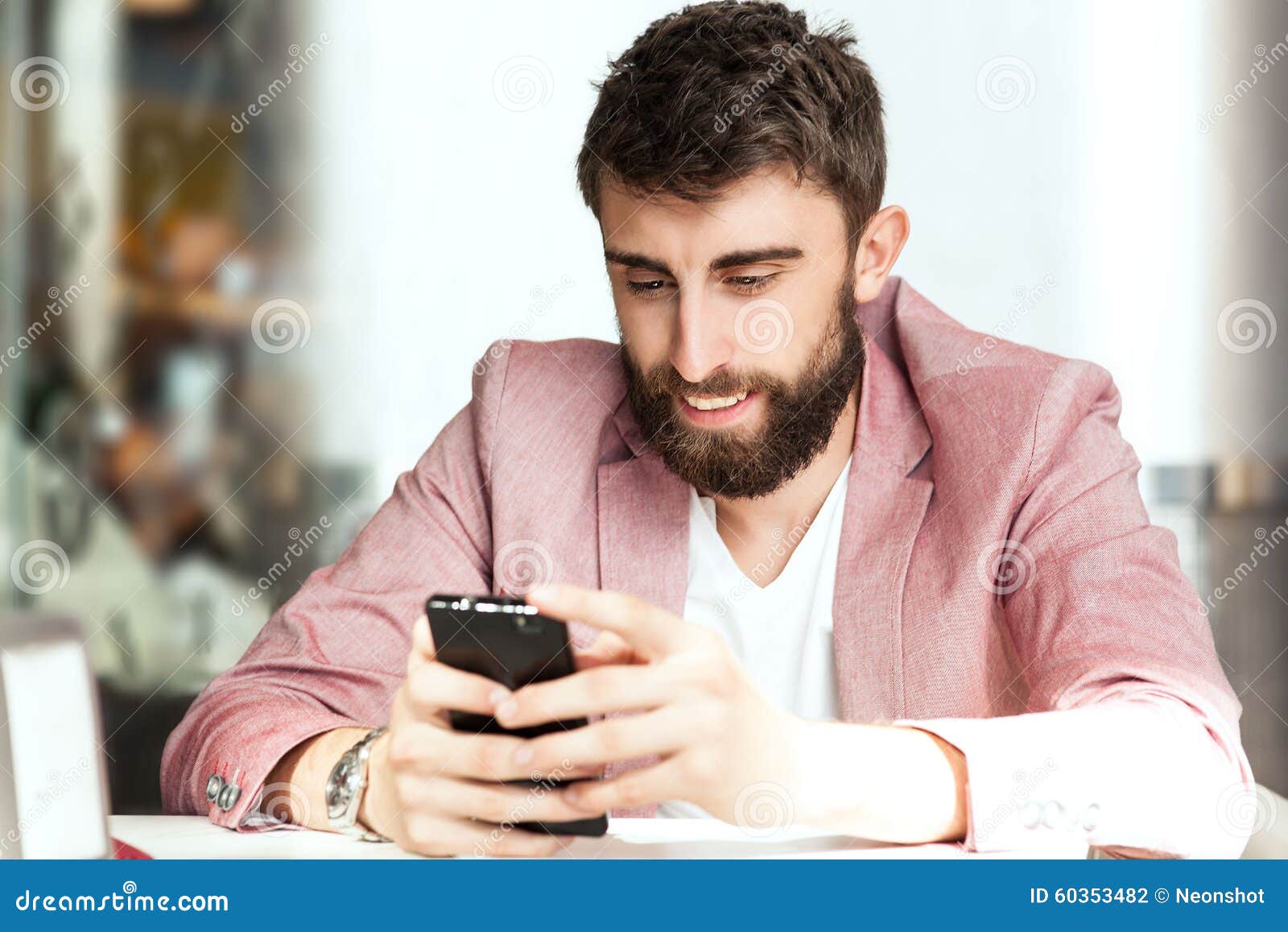 Handsome Man with Beard Texting. Stock Photo - Image of cool ...
