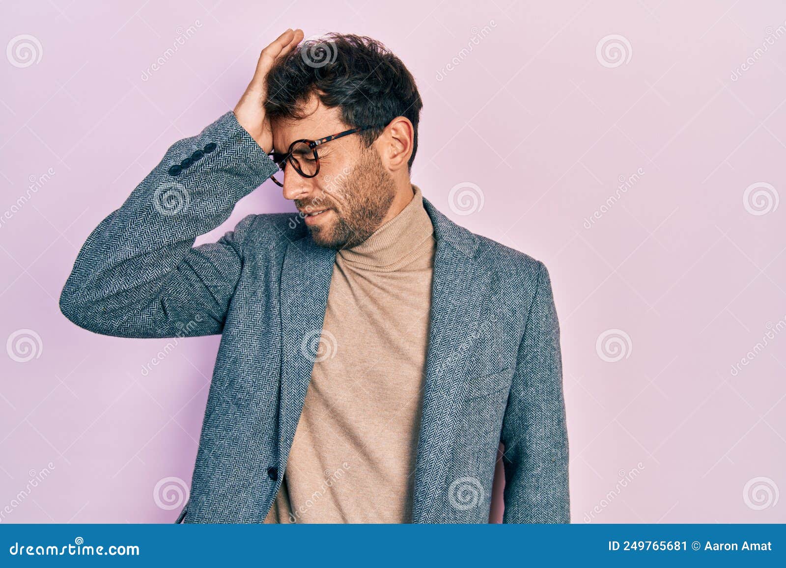 Handsome Man with Beard Wearing Business Jacket and Glasses Surprised ...