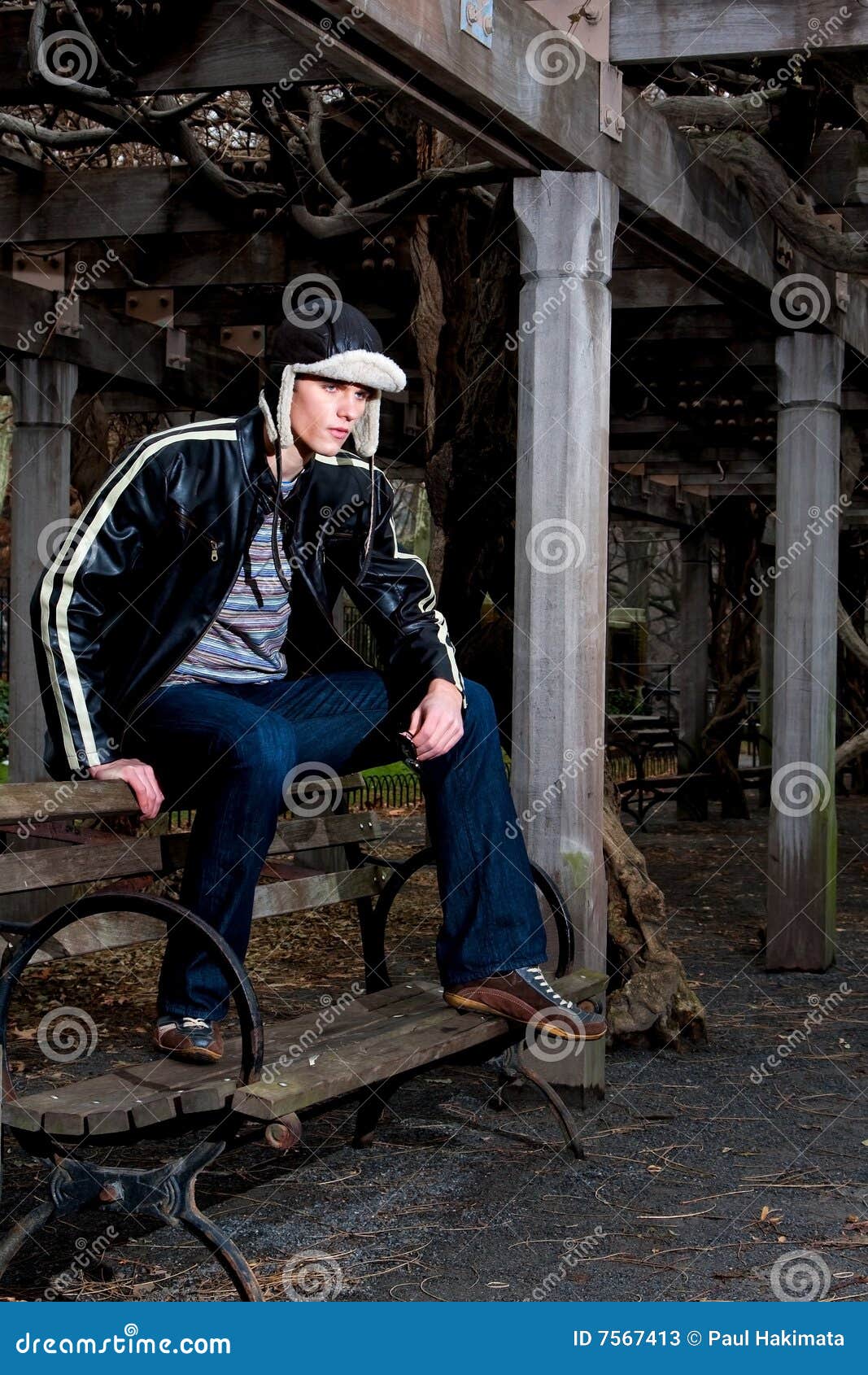 Handsome man on bench stock image. Image of evening, autumn - 7567413