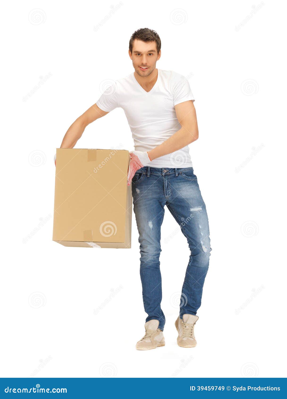Handsome man with big box stock image. Image of cute - 39459749