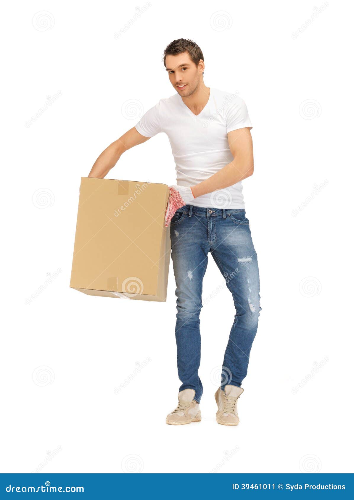 Handsome man with big box stock image. Image of order - 39461011
