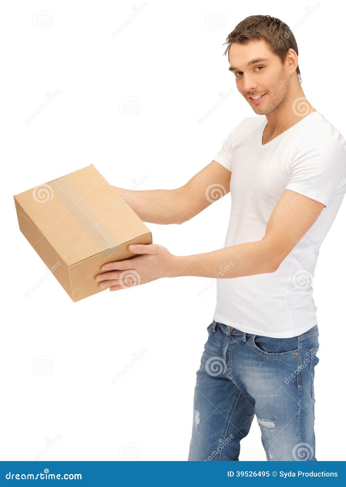 Handsome man with big box stock image. Image of happy - 39526495
