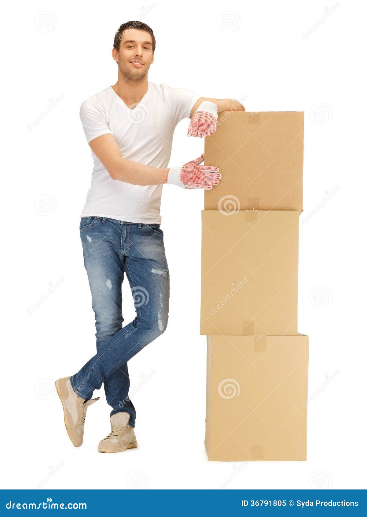 Handsome Man with Big Boxes Stock Image - Image of order, isolated ...