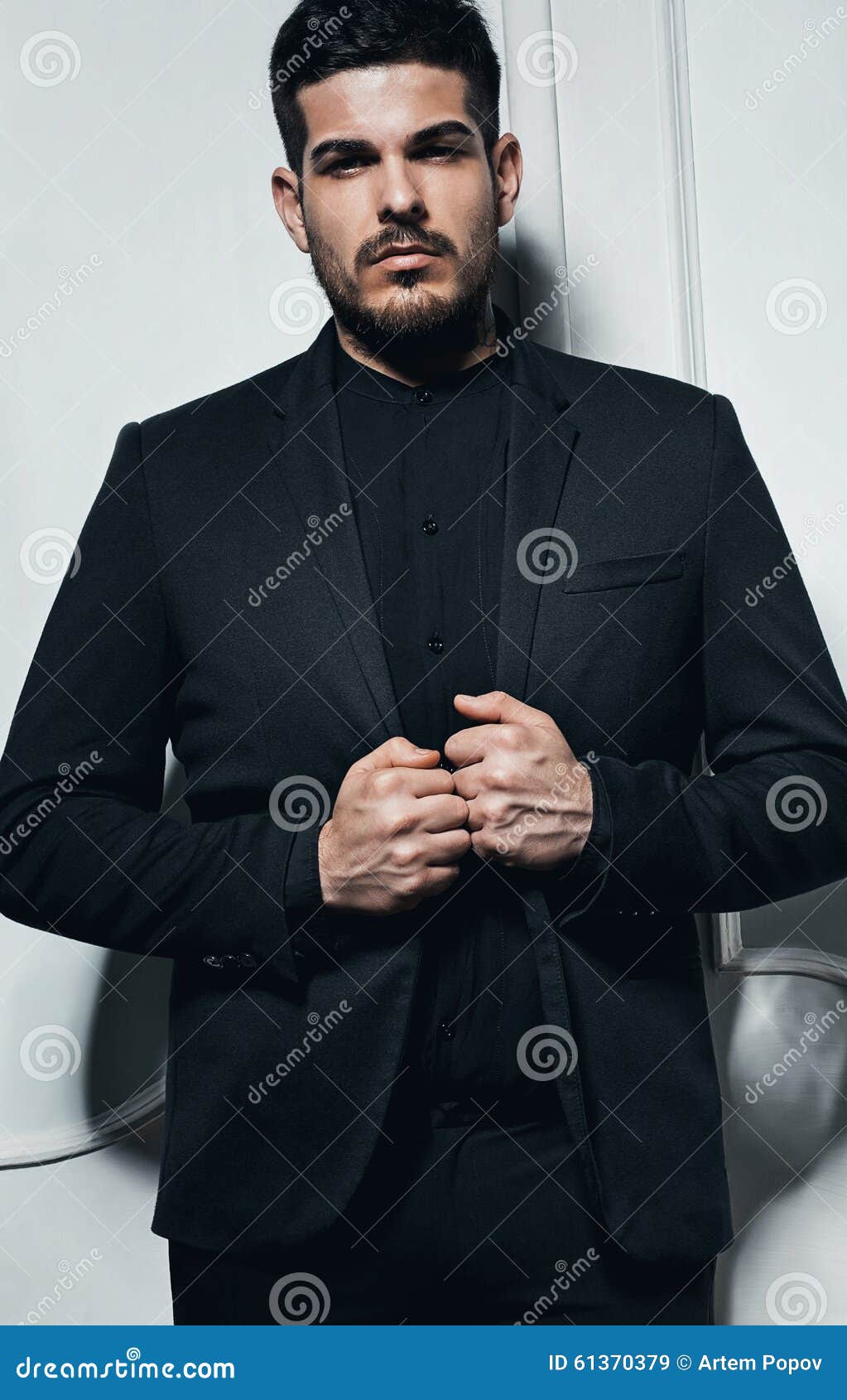Handsome Man in Black Siut Near Door Stock Image - Image of forceful ...