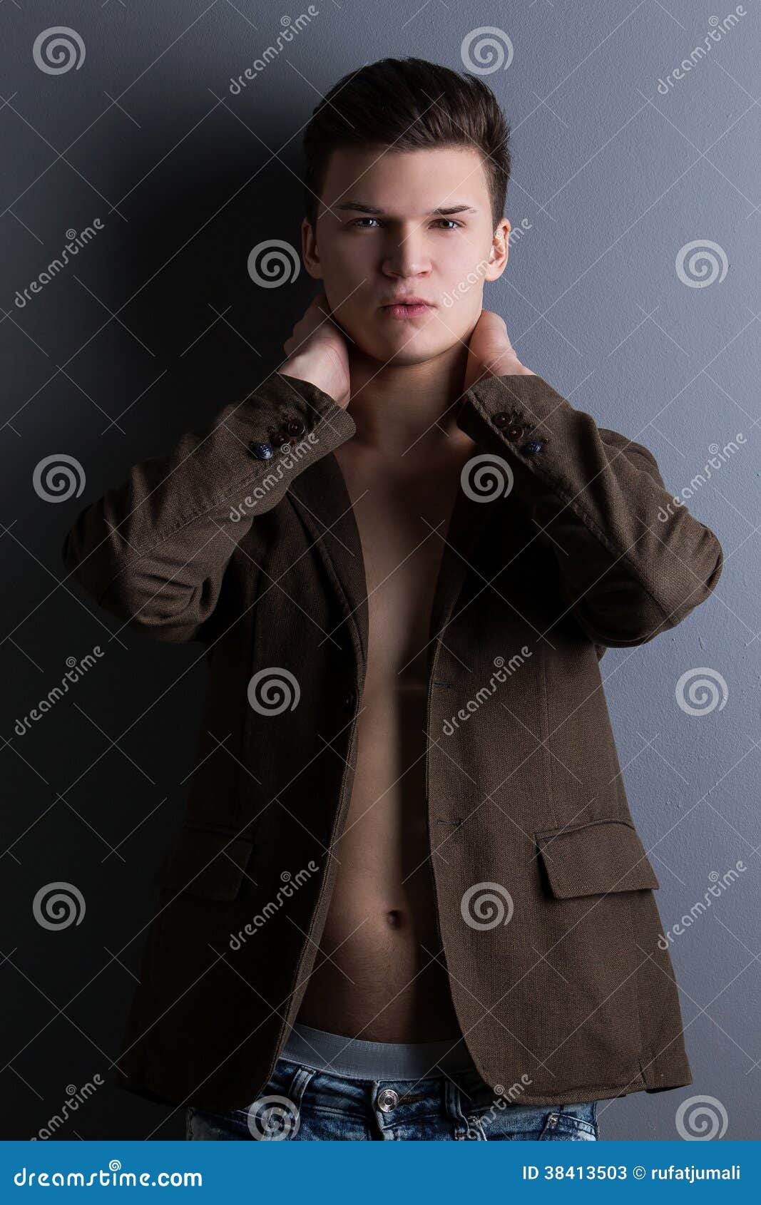 Handsome Man on Blue Background Stock Image - Image of mature ...