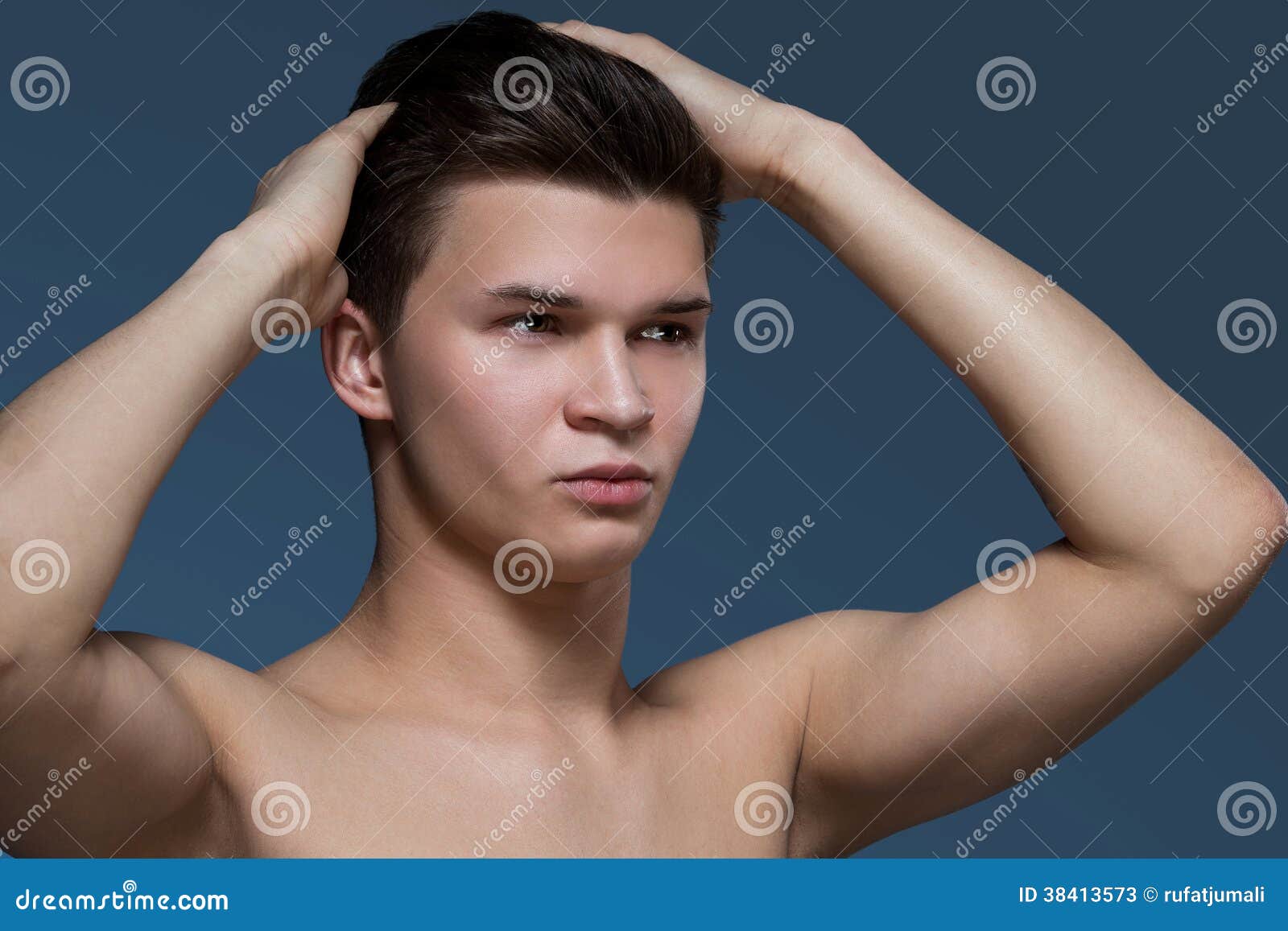 Handsome Man on Blue Background Stock Image - Image of face, looking ...