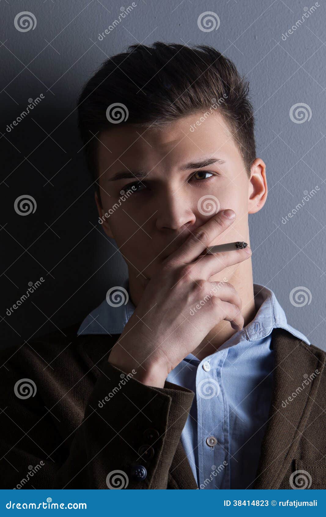 Handsome Man on Blue Background Stock Image - Image of enthusiastic ...