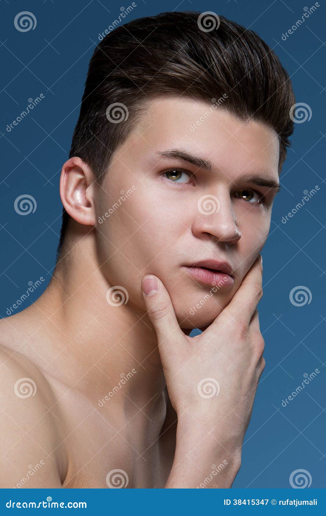 Handsome Man on Blue Background Stock Image - Image of body, background ...