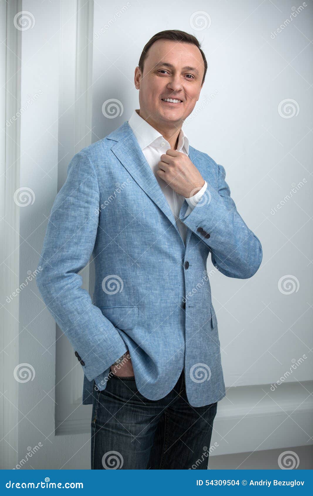Handsome Man in a Blue Jacket Stock Photo - Image of portrait ...