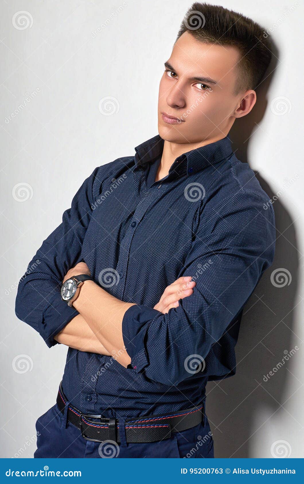 Handsome Man In A Blue Shirt Stock Image Image Of Hands Beauty 95200763