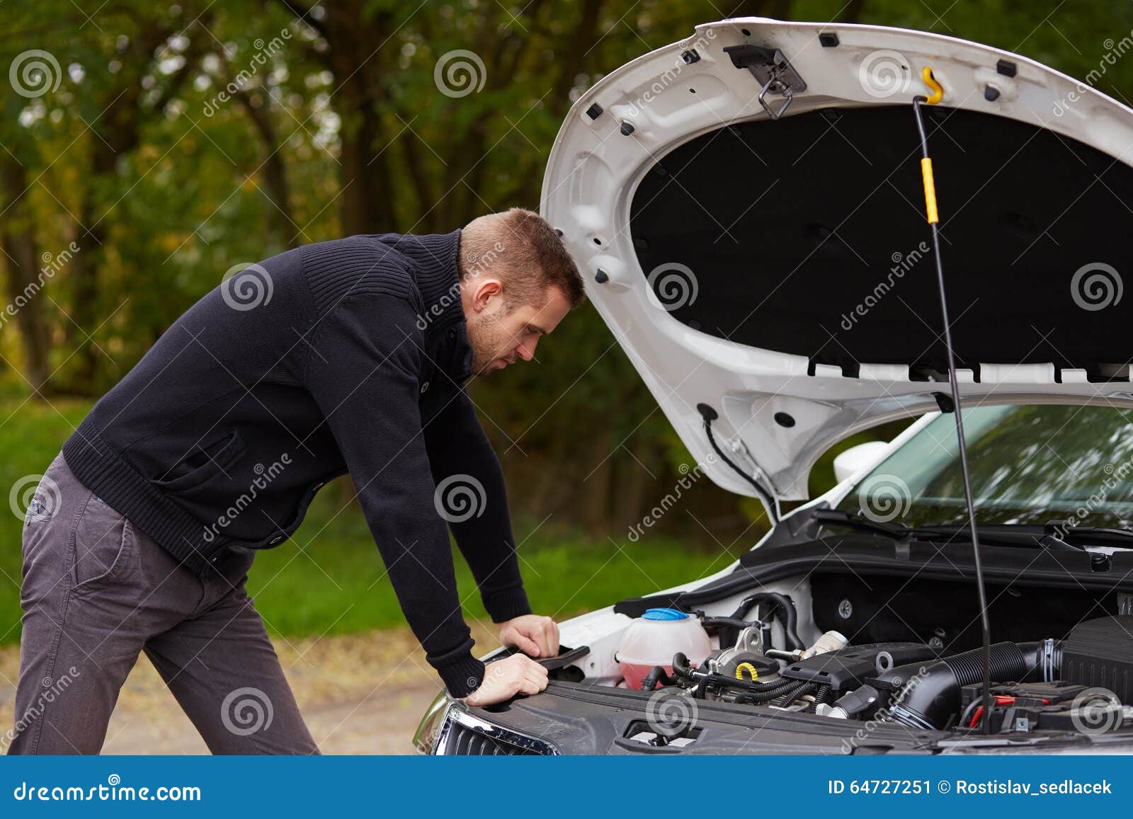 Handsome Man with a Broken Car Stock Image - Image of breakdown, road ...