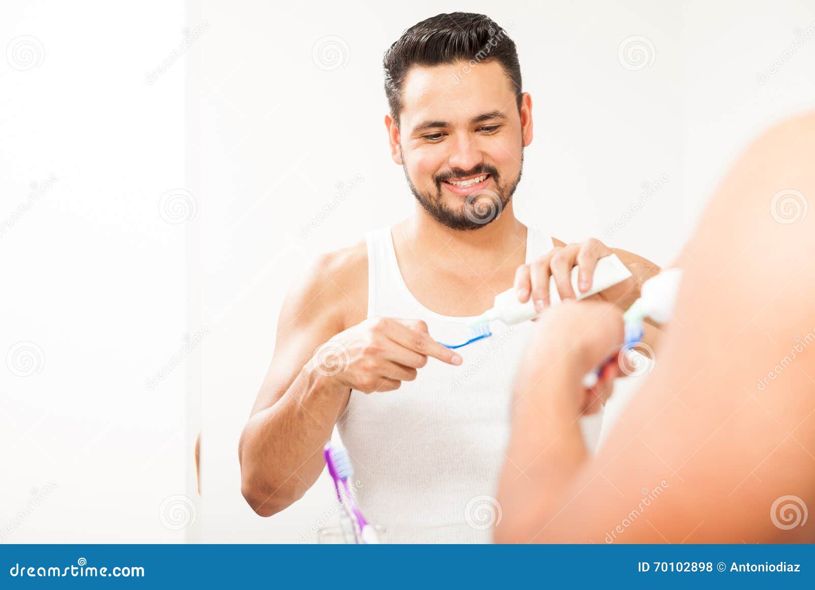 Handsome Man Brushing His Teeth Stock Photo - Image of copyspace, beard ...