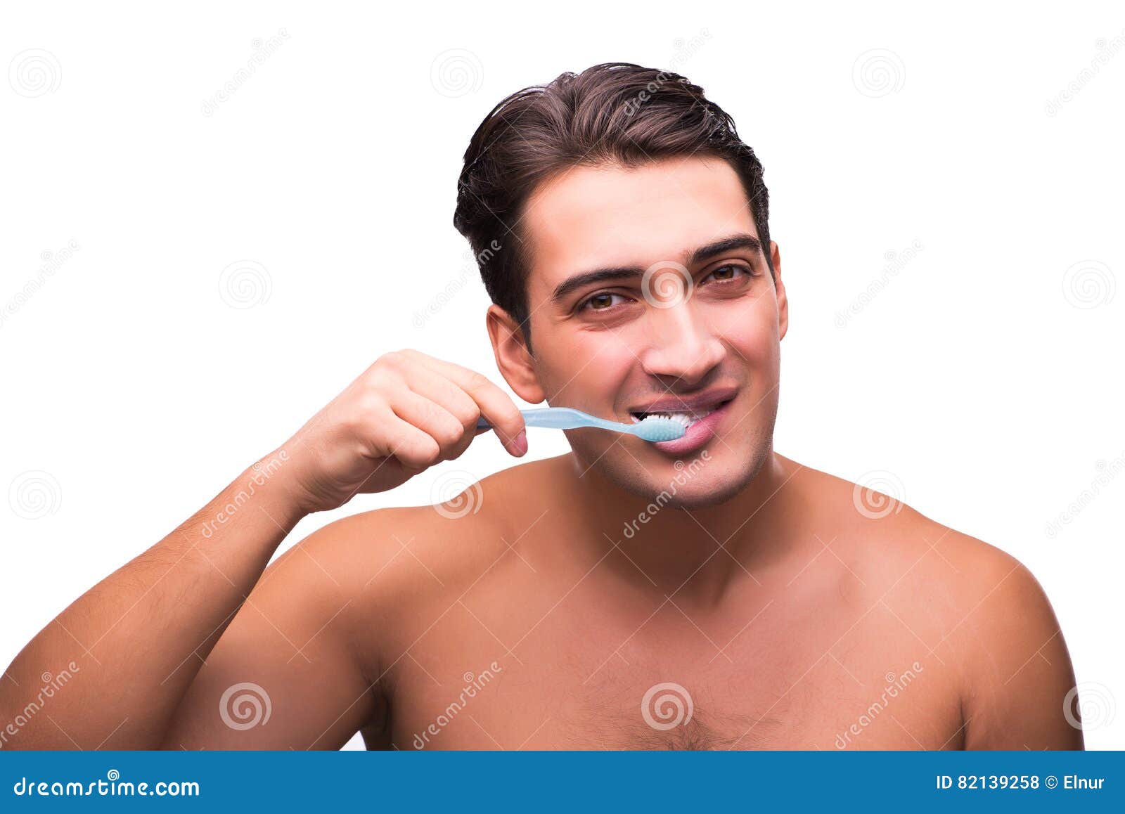 The Handsome Man Brushing His Teeth Isolated on White Stock Photo ...