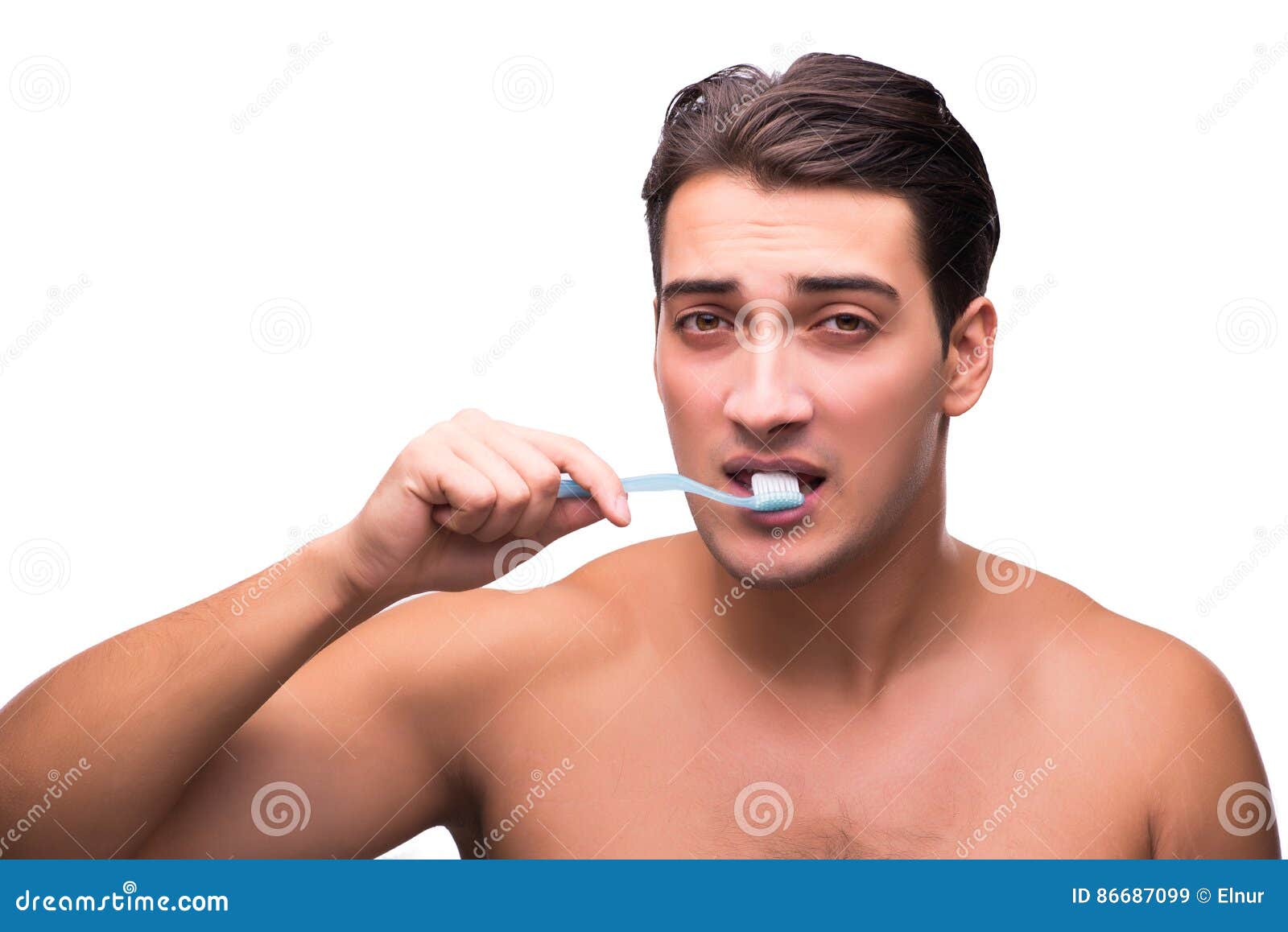 The Handsome Man Brushing His Teeth Isolated on White Stock Image ...