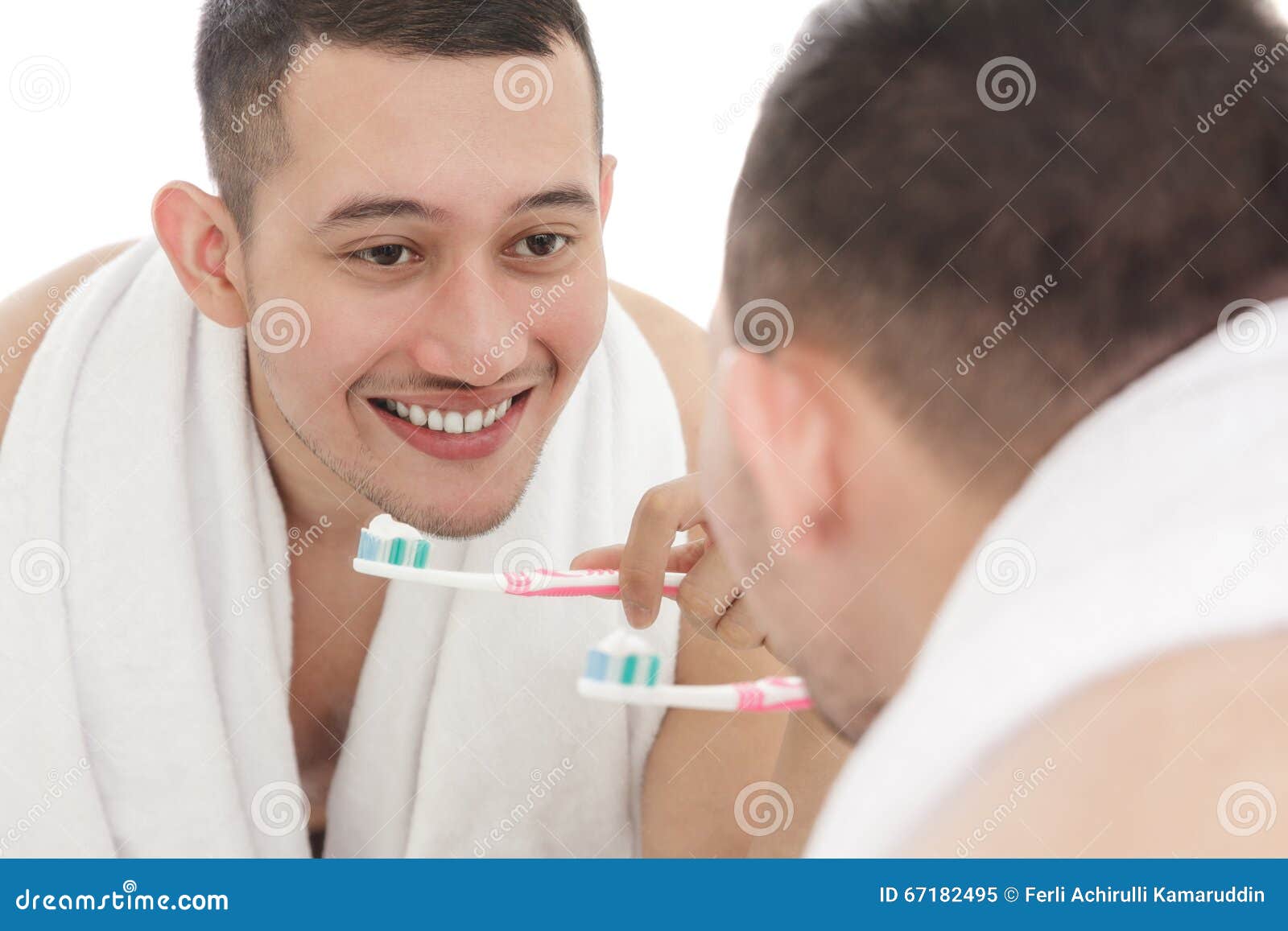 Handsome Man Brushing His Teeth Stock Image - Image of tooth, smile ...