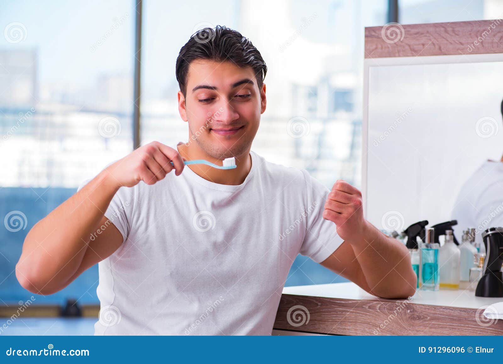 The Handsome Man Brushing Teeth in the Morning Stock Photo - Image of ...