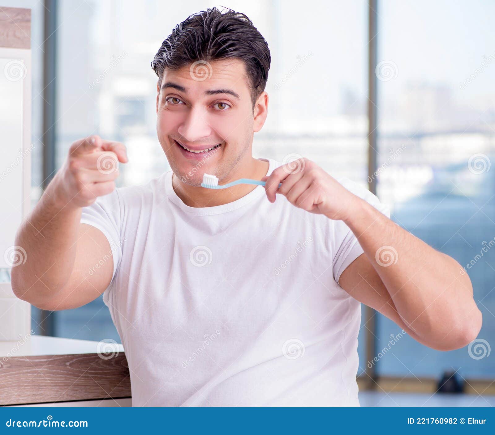 Handsome Man Brushing Teeth in the Morning Stock Photo - Image of face ...