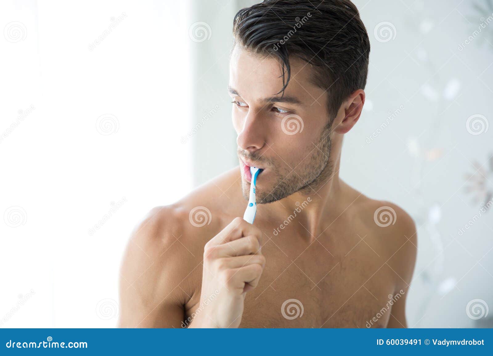 Handsome Man Brushing Teeth Stock Image - Image of custom, healthcare ...