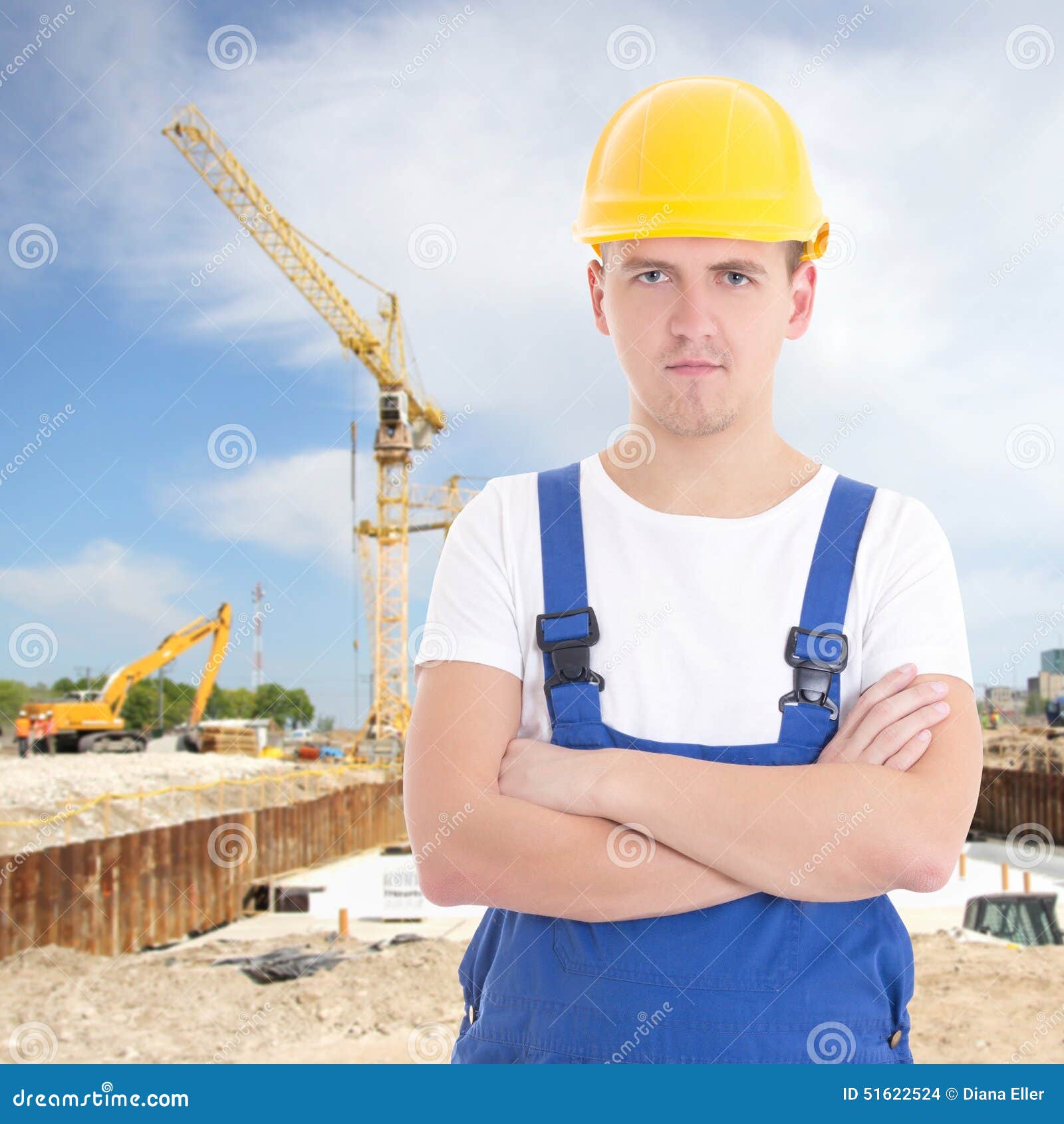 Handsome Man in Builder Uniform at Construction Site Stock Photo ...